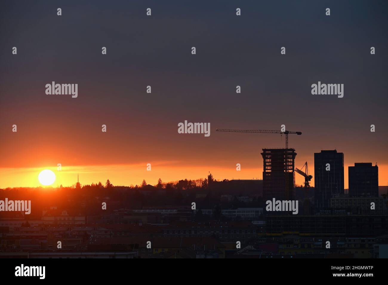 Construction of buildings with a crane, workers and construction ...