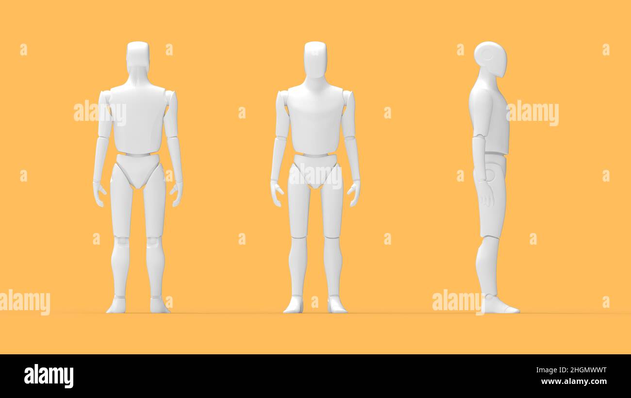 3D rendering of a robotic mannequin crash test dummy, silhouette of a ...