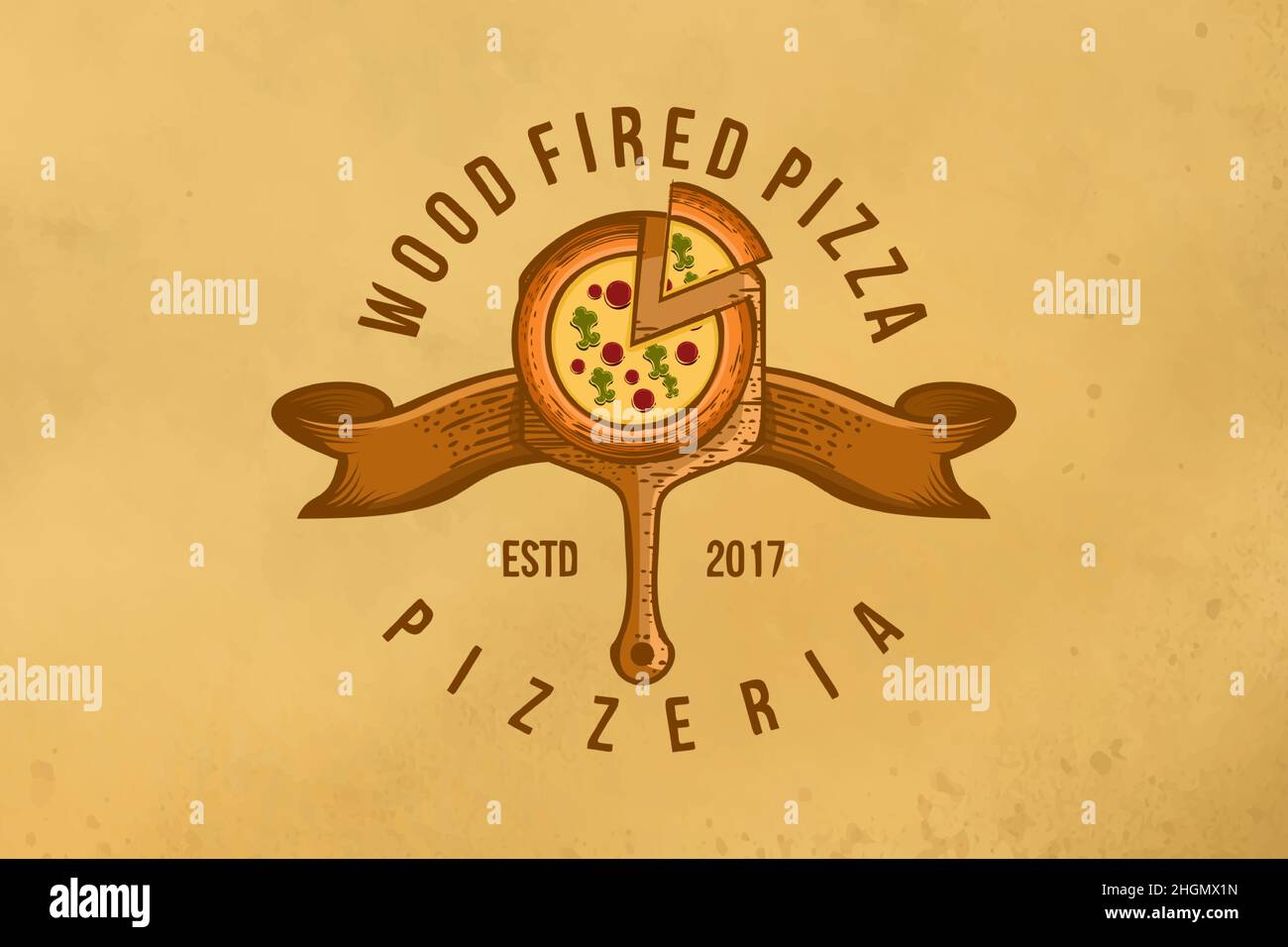 Vintage Wood Fired pizza Logo Designs Inspiration Isolated on White ...