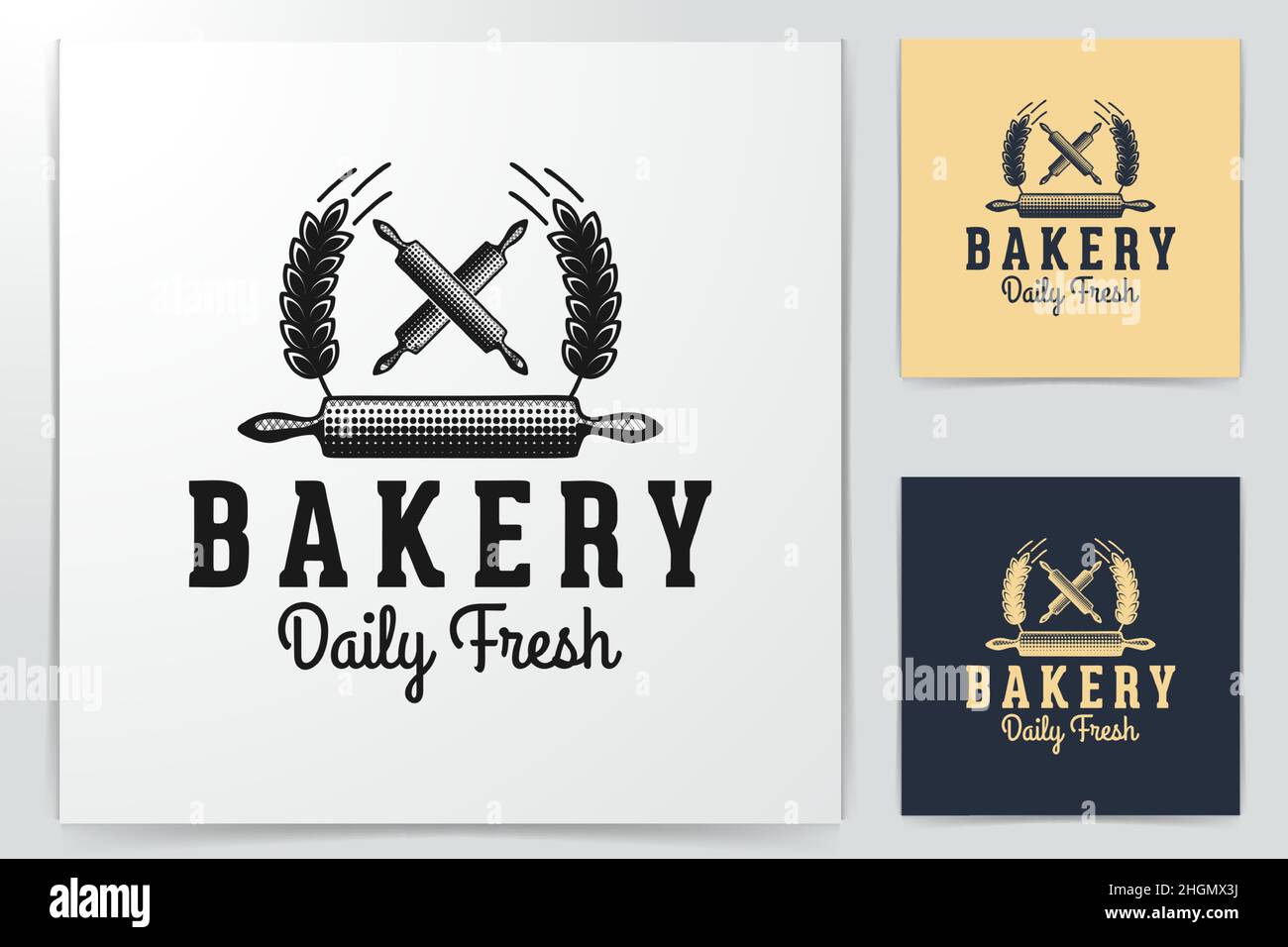 Crossed rolling pin and Wheat, Bakery Logo Designs Inspiration, Vector ...