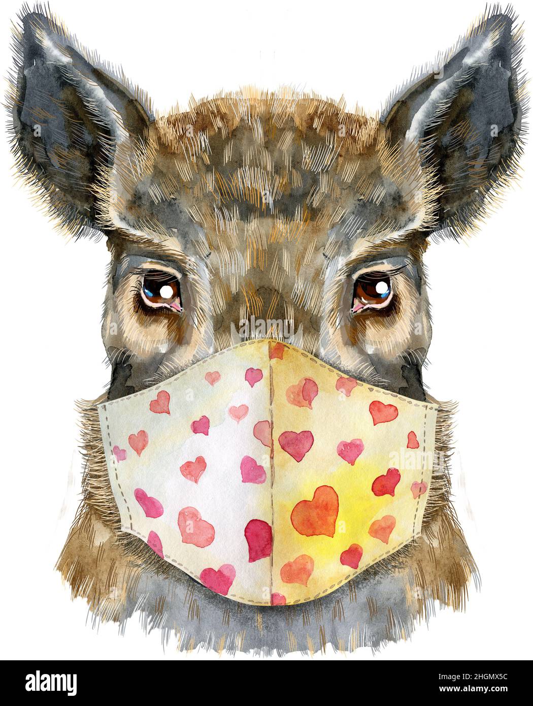 Cute piggy in a medical protective mask. Wild boar for T-shirt graphics ...