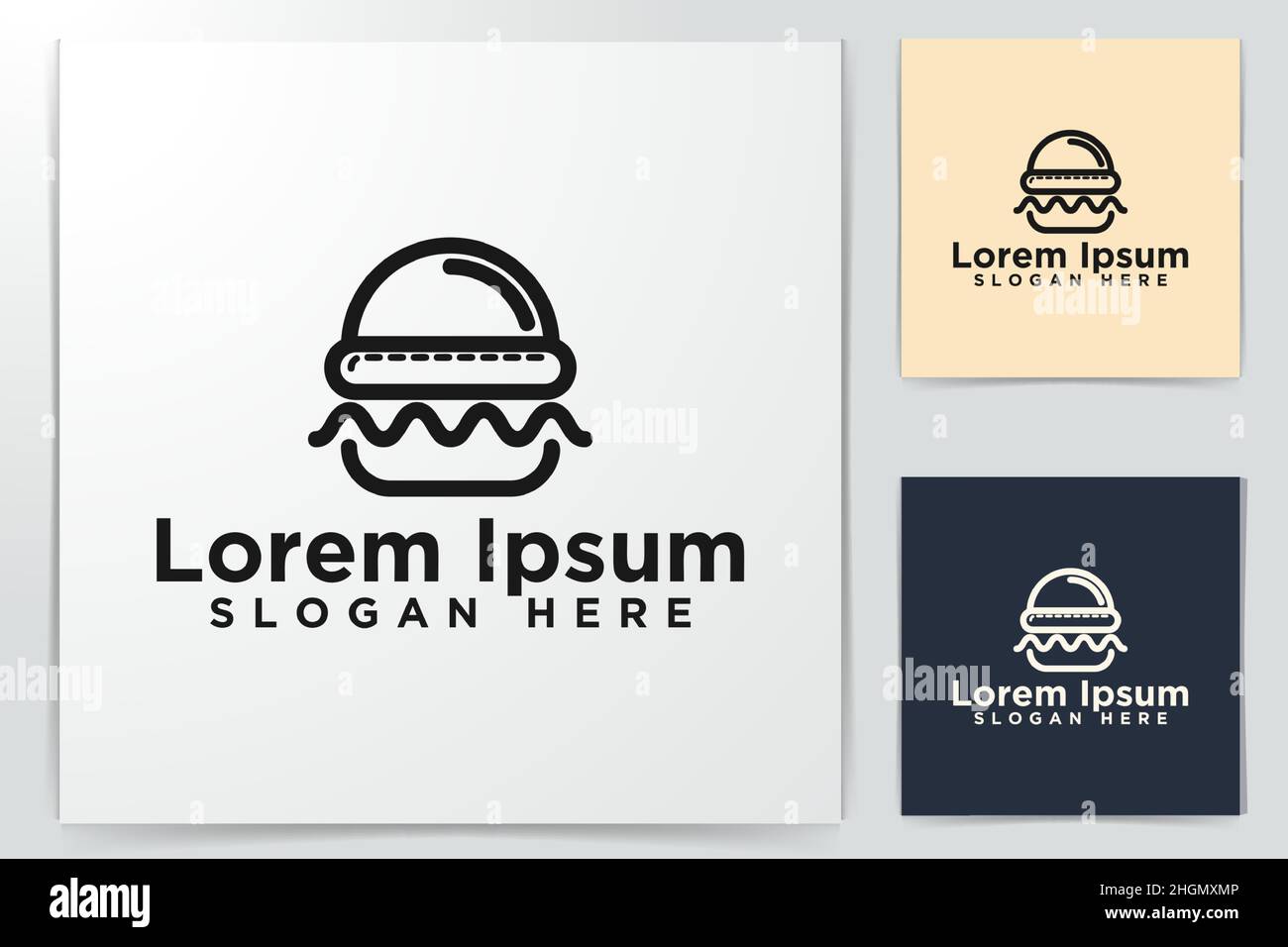 Burger, Fast Food, Mono Line Logo Designs, Vector Illustration Stock ...