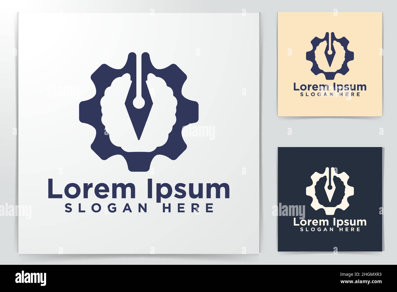 Vector pen gear logo hi-res stock photography and images - Alamy