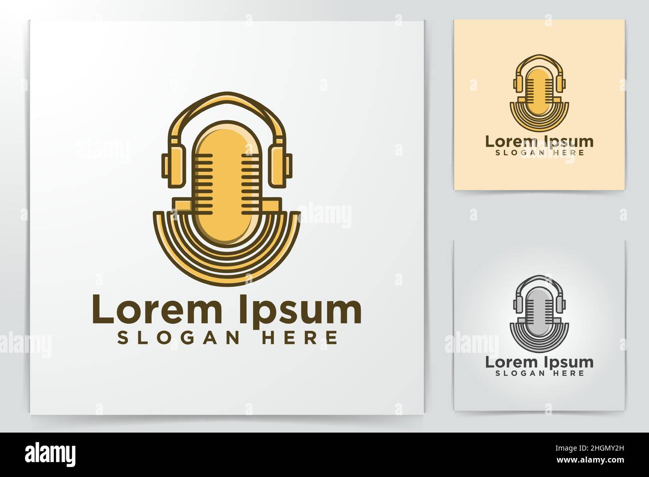 Old Microphone and earphone Logo Designs Vector Illustration Stock ...