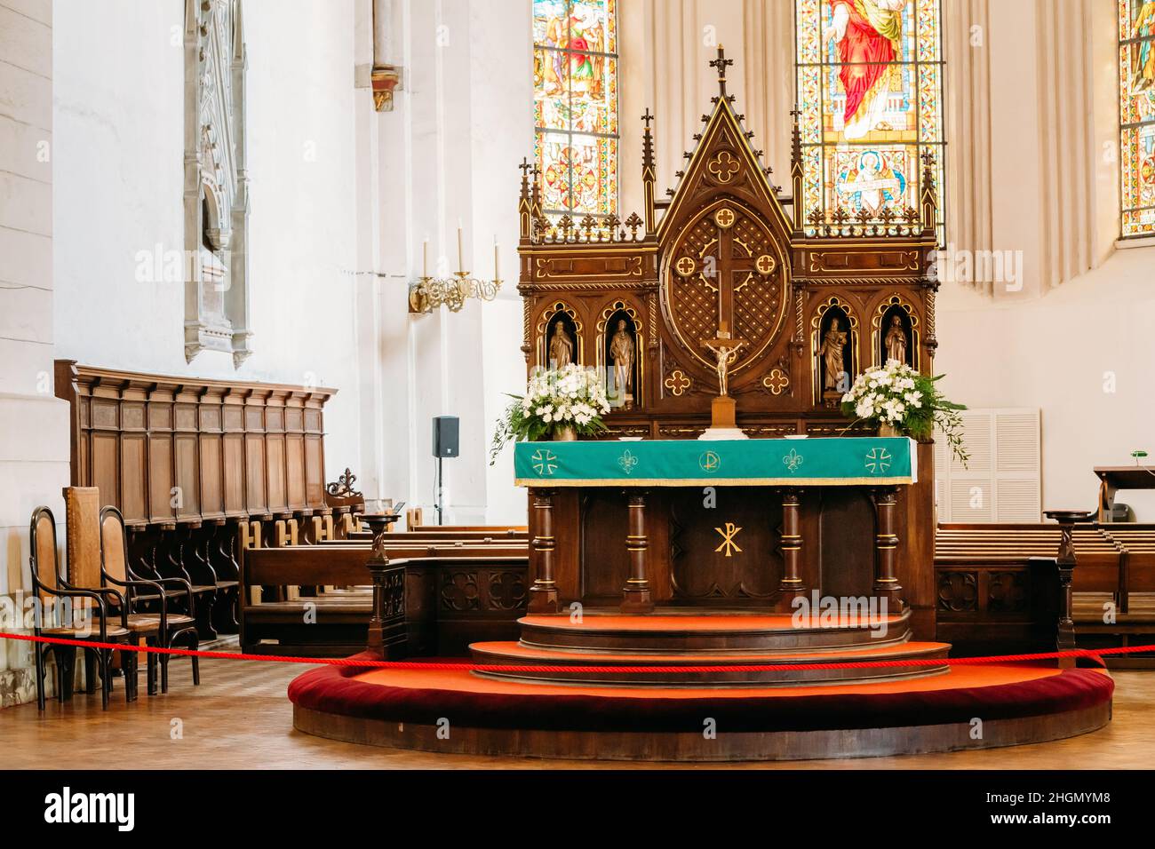 Riga, Latvia. Interior Of The Riga Dom Dome Cathedral. Altar In Church ...