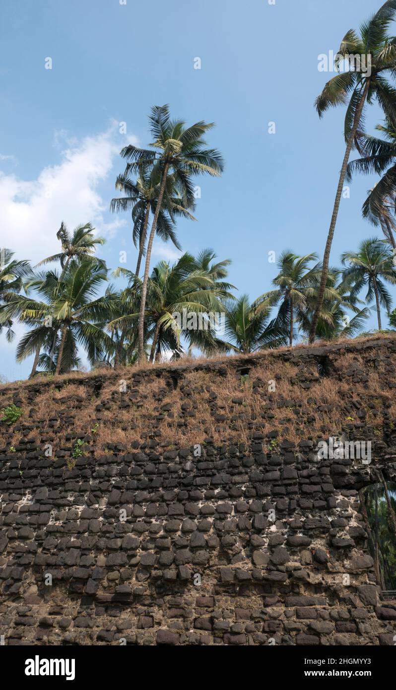 Stone wall of the Revdanda fort near Alibag state Maharashtra India ...