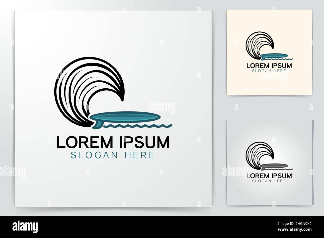 surf board and wave logo Designs Inspiration Isolated on White ...