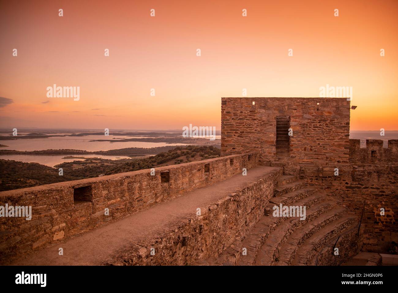 the Castelo at the Village of Monsaraz with the view of the Lago do ...