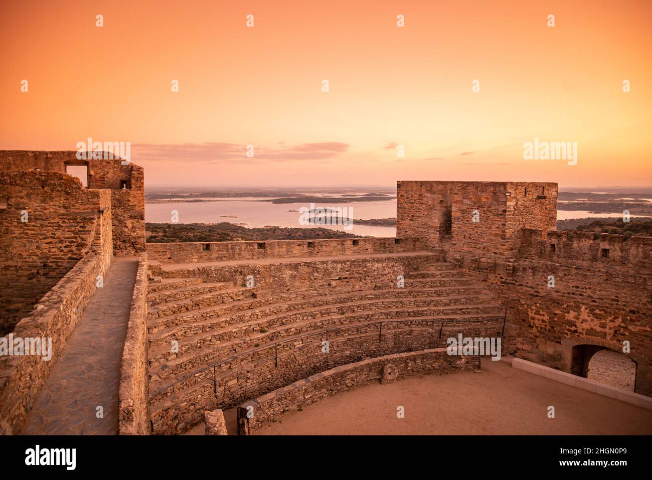 the Castelo at the Village of Monsaraz with the view of the Lago do ...