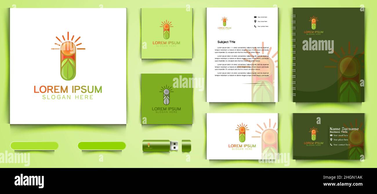 sunshine, leaf, pill, healthy logo and business branding template ...
