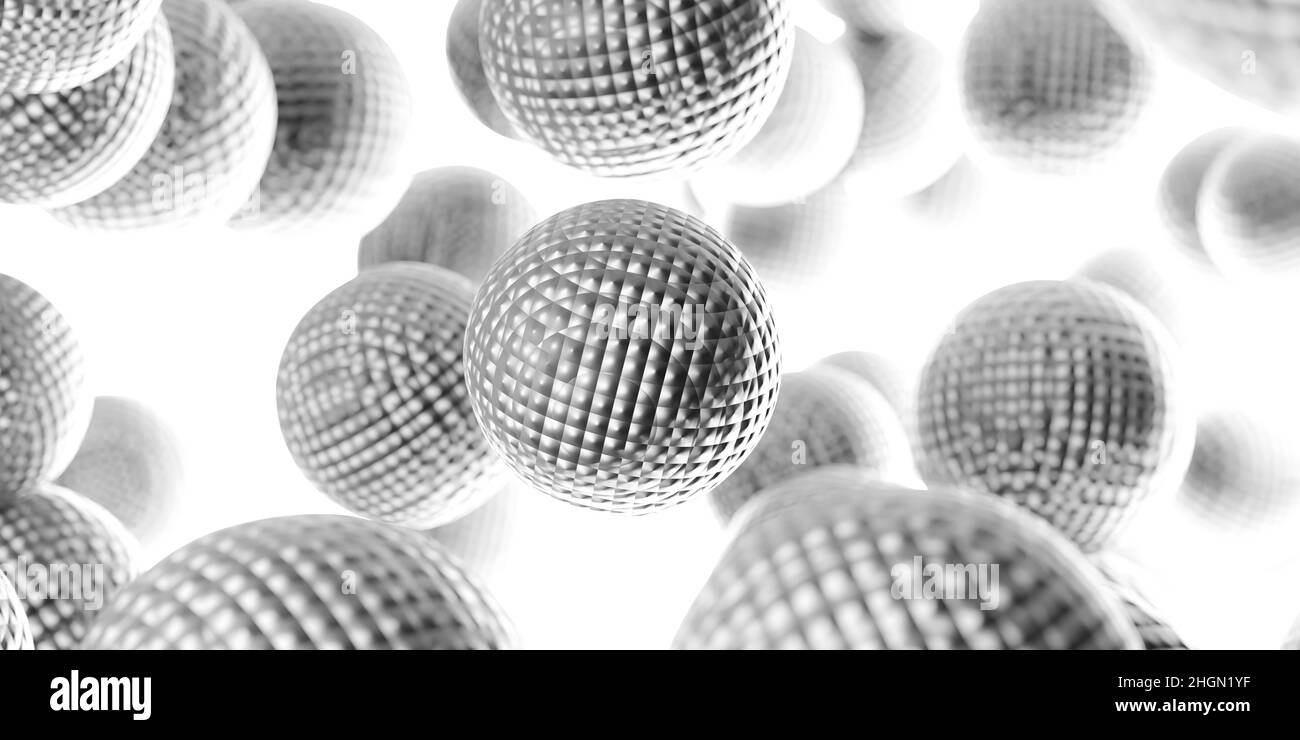 abstract silver metallic spheres balls with tiled surface 3d render ...