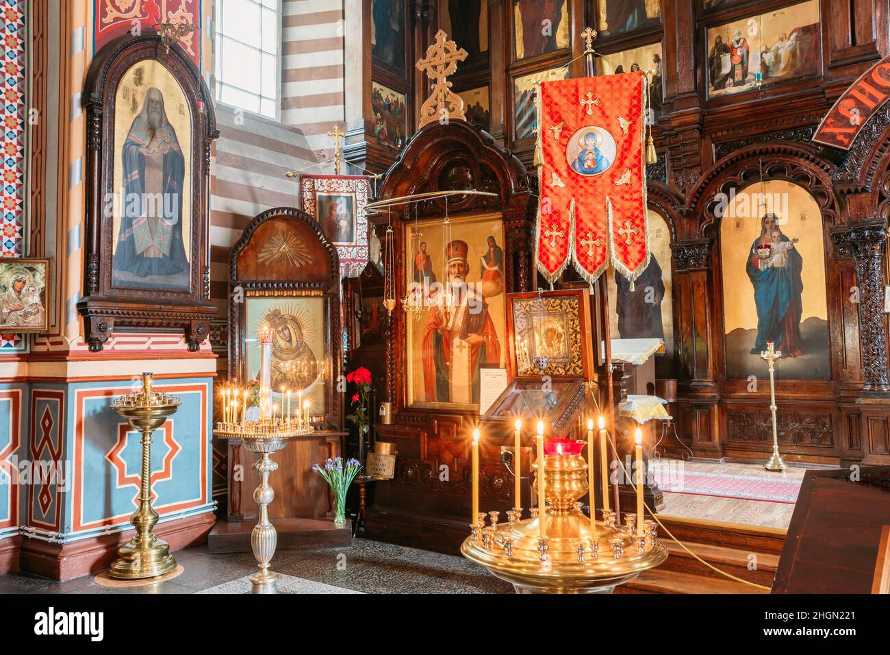 Vilnius, Lithuania. Close The Left Side Of Iconostasis In Christian ...