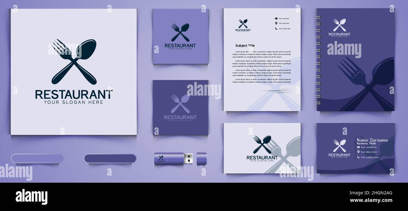 crossed fork and spoon, restaurant logo and business branding template ...