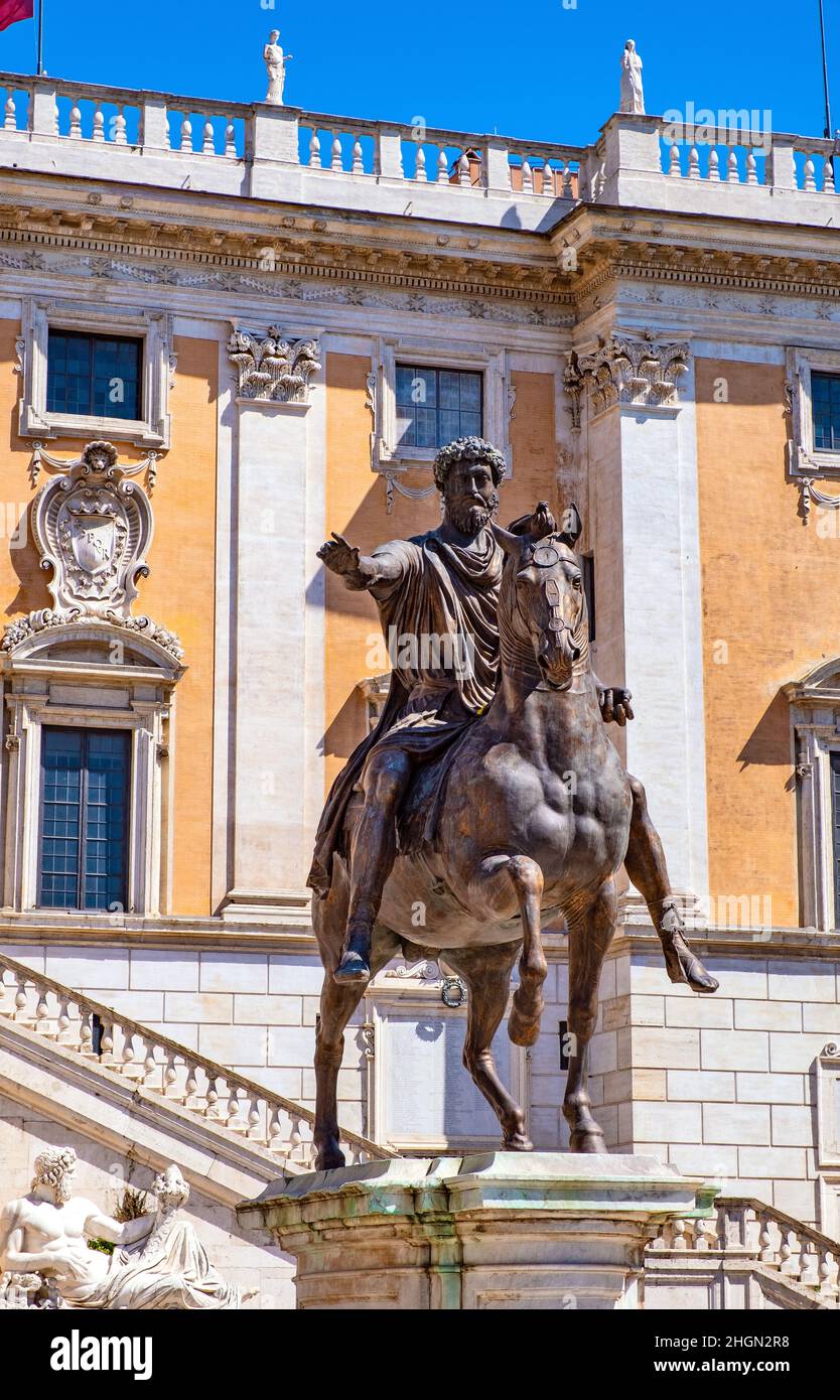 Rome, Italy - May 25, 2018: Equestrian Statue of Caesar Marcus Aurelius ...