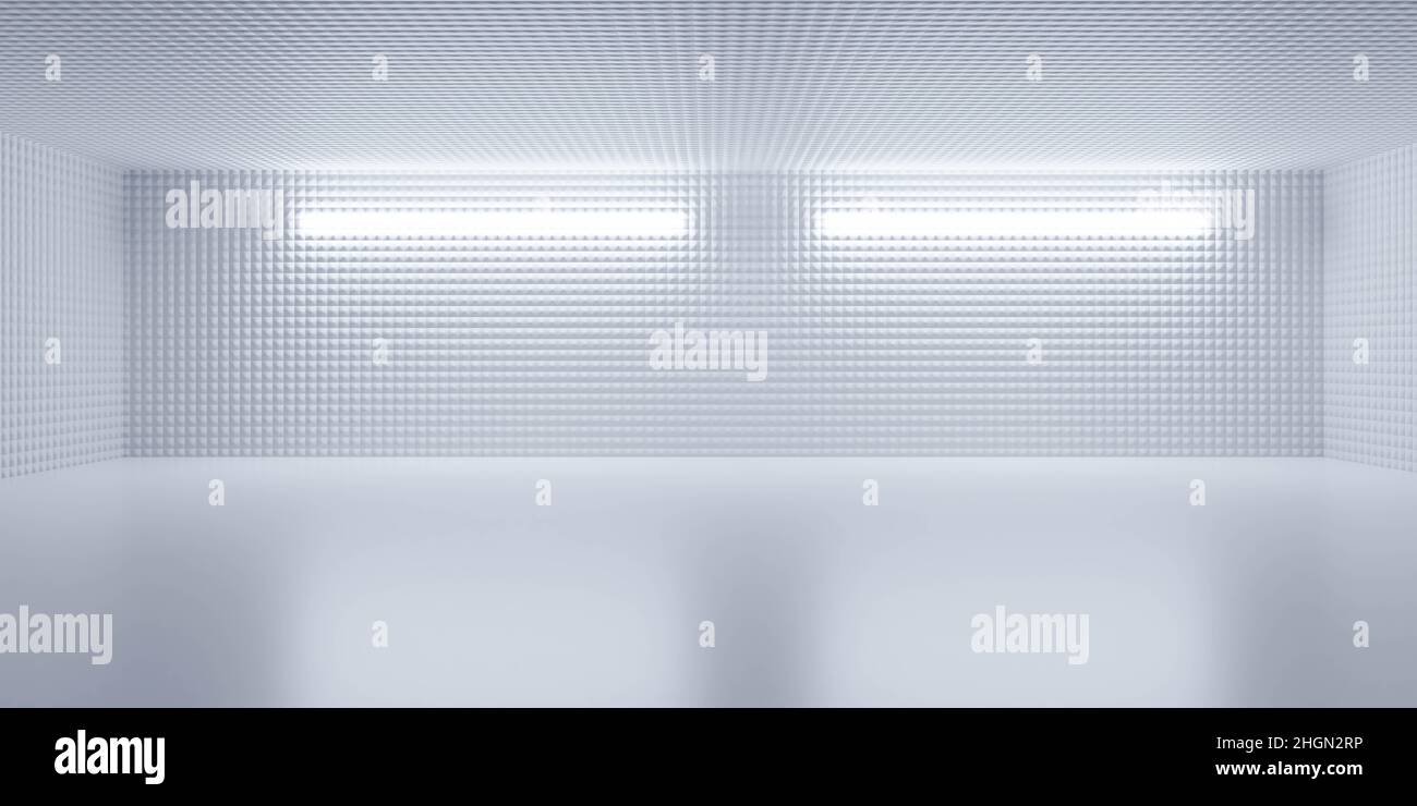 empty white abstract room with cold lighting and metallic walls 3d ...