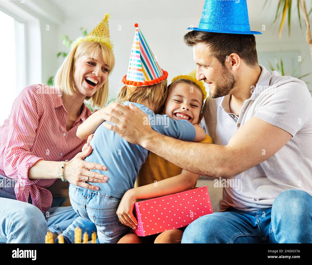 child family birthday celebration party cake father happy mother ...