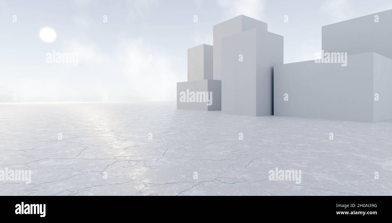 abstract city environment mock-up on concrete surface with bright sun ...