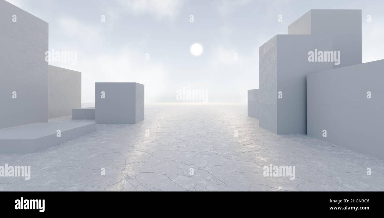 abstract city environment mock-up on concrete surface with bright sun ...