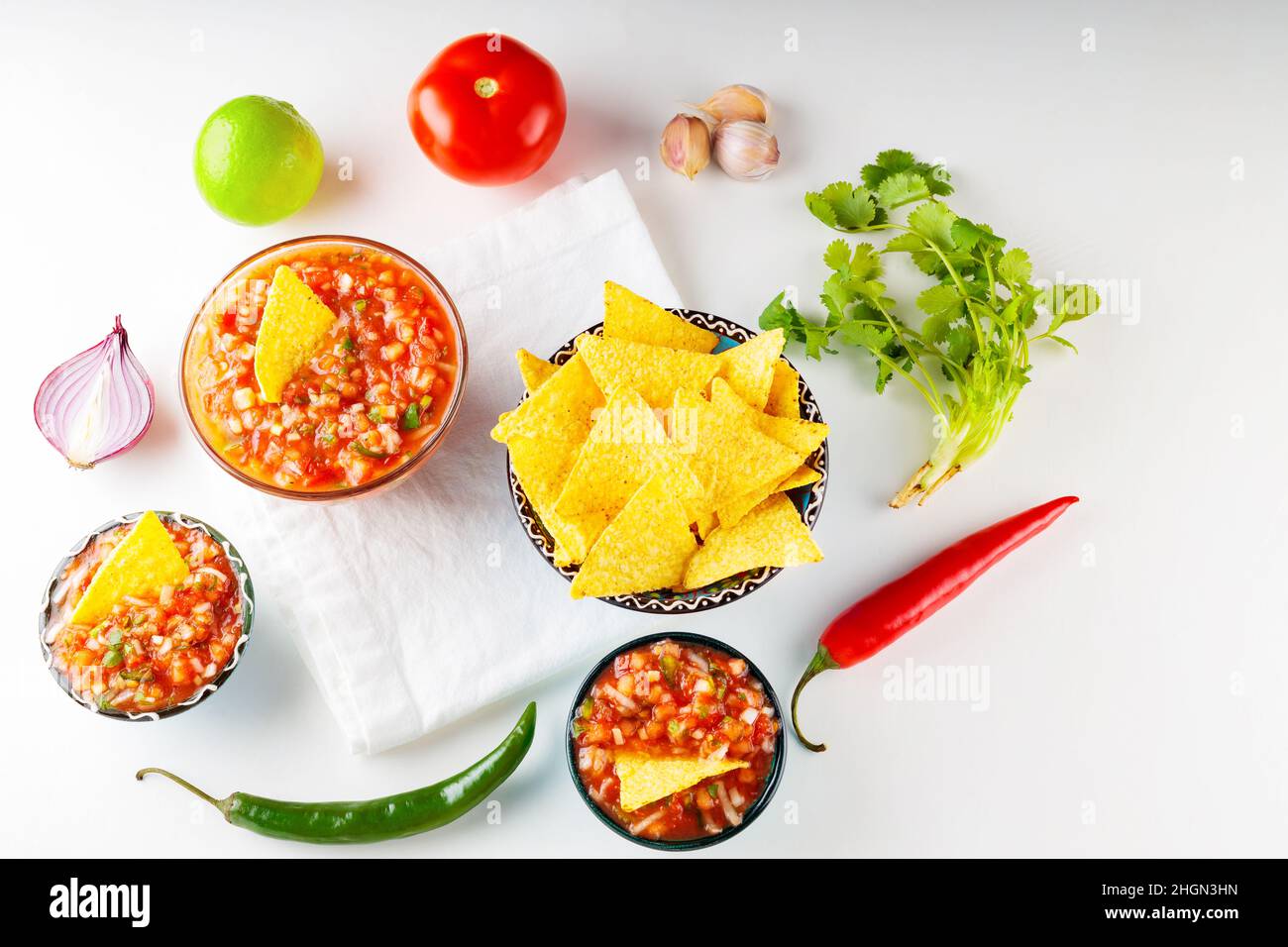 Salsa sauce and ingredients. Mexican homemade salsa sauce and nacho ...