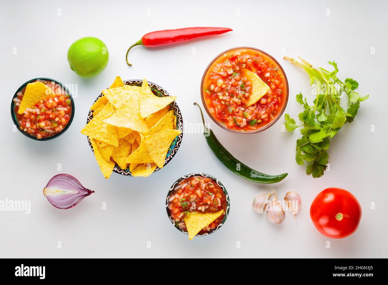 Salsa sauce and ingredients. Mexican homemade salsa sauce and nacho ...