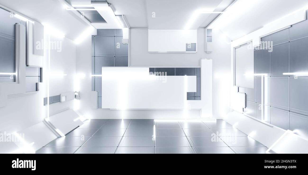 abstract futuristic technology room with metallic surface and led ...