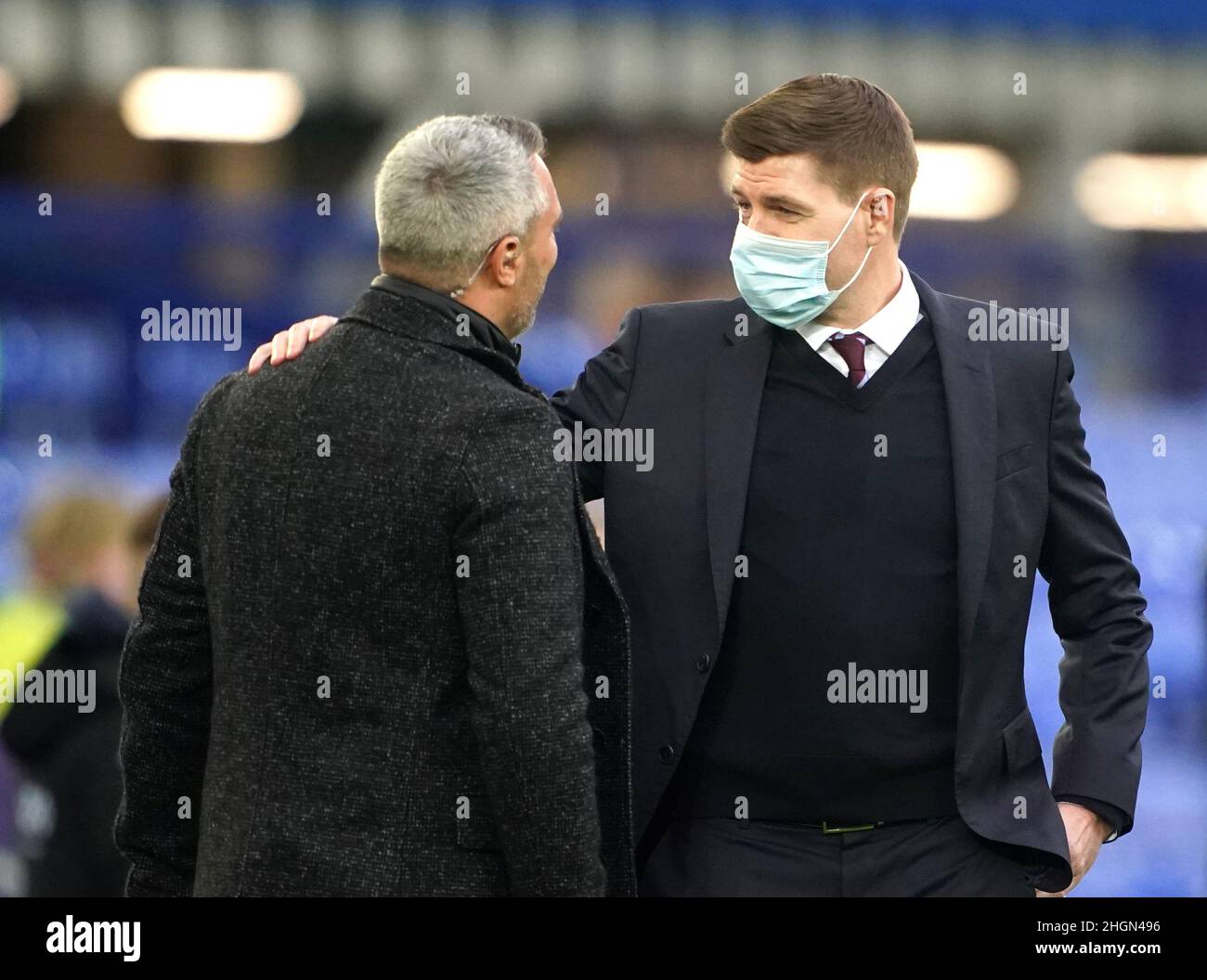 Aston Villa manager Steven Gerrard (right) before the Premier League ...