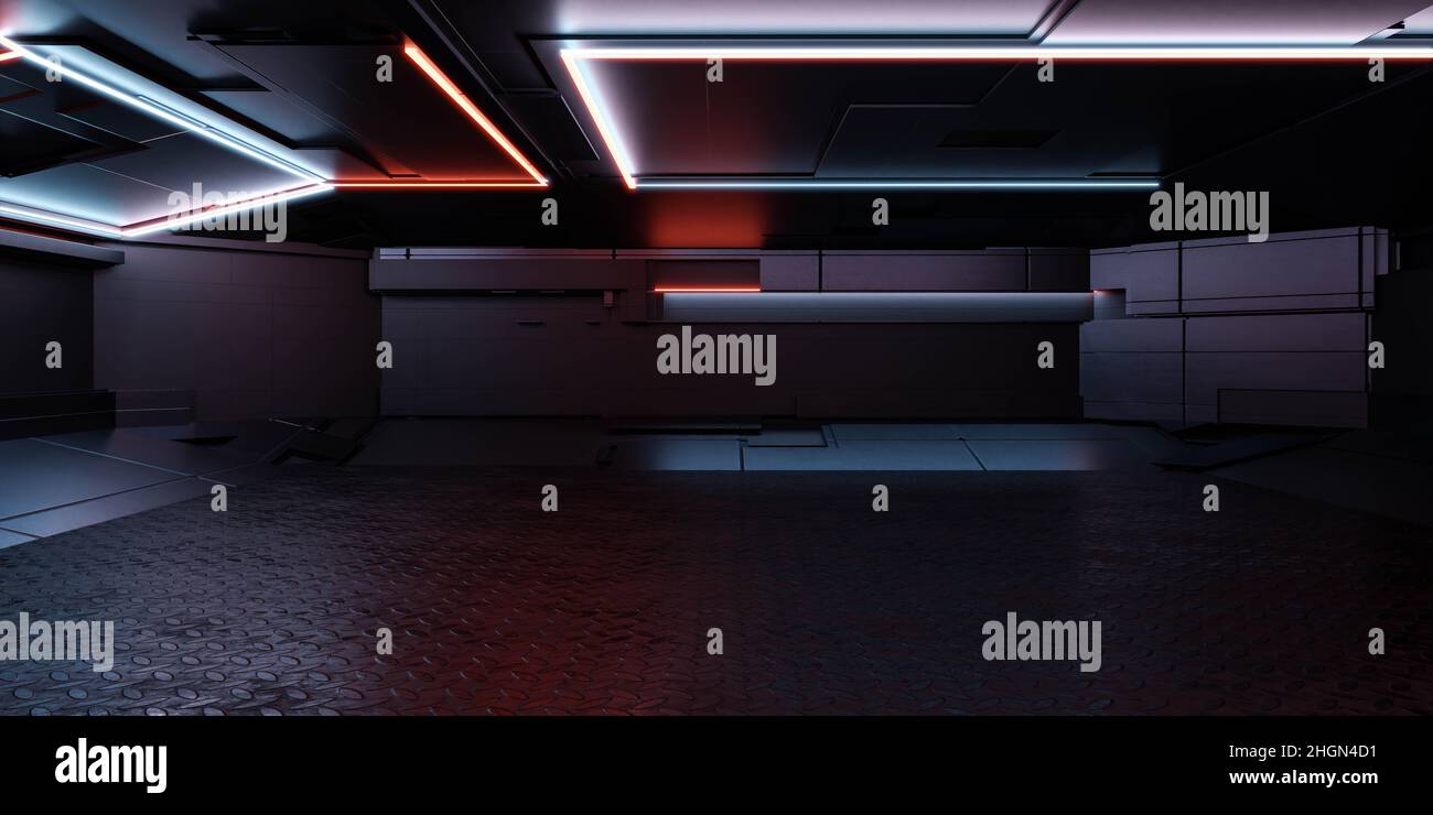dark modern futuristic technology station space ship sci-fi laboratory ...