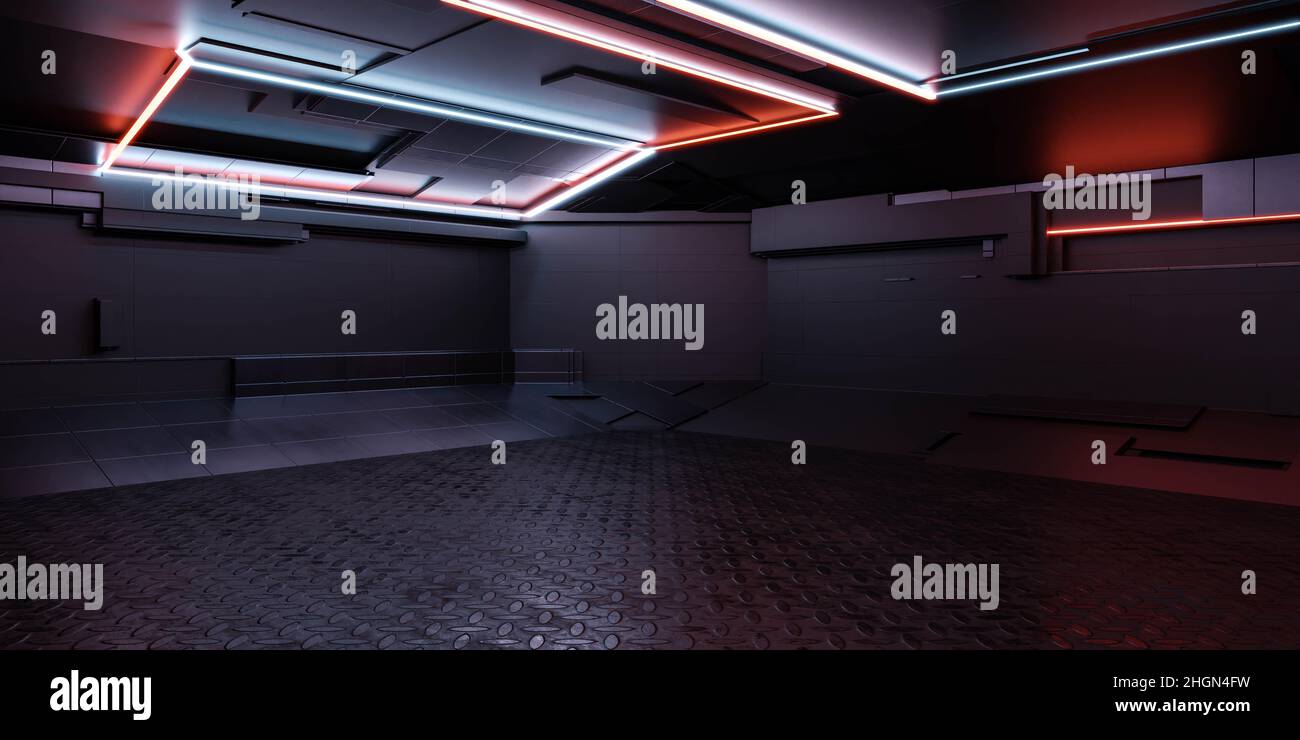 dark modern futuristic technology station space ship sci-fi laboratory ...