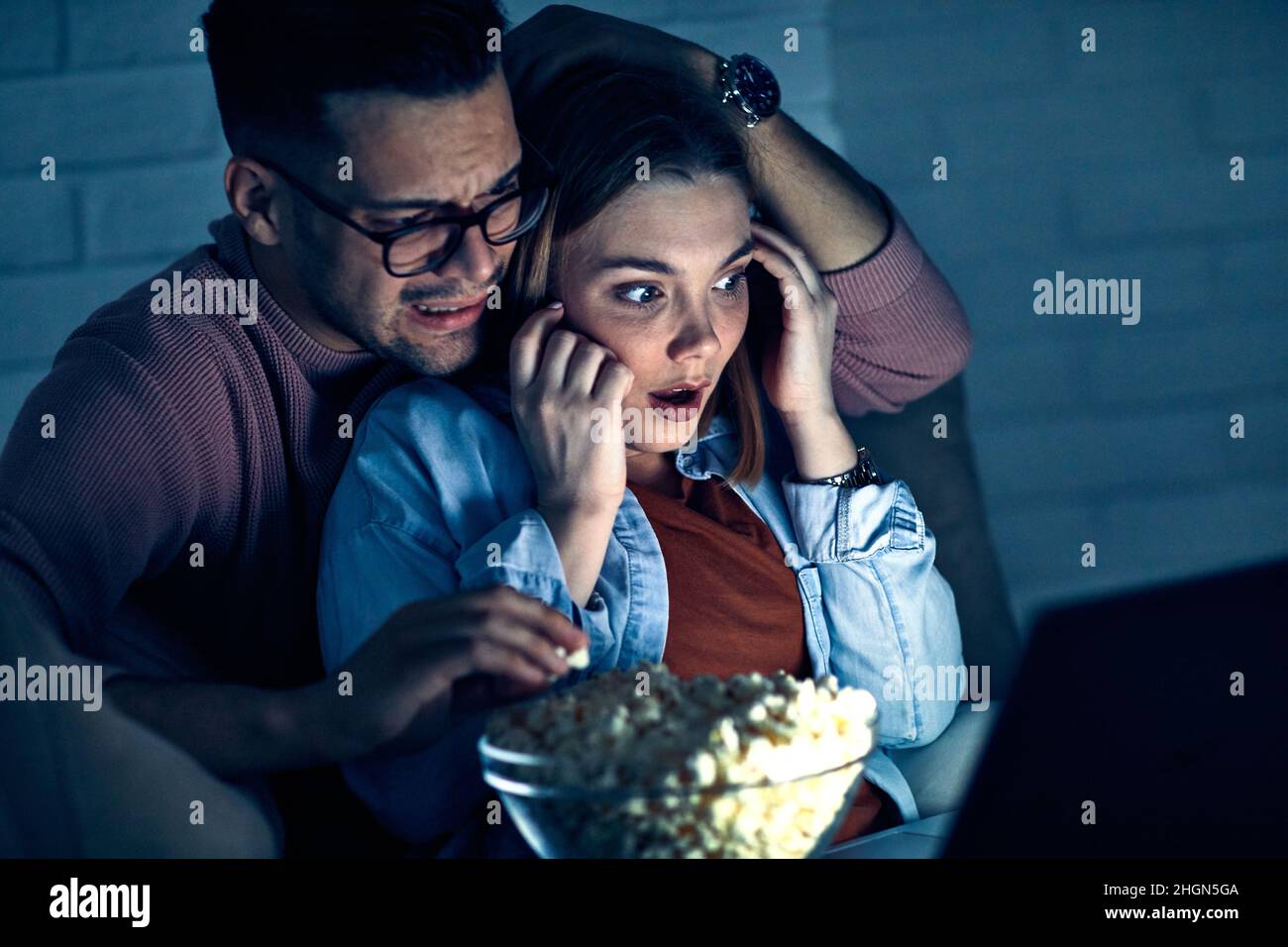 Tv scared male couple hi-res stock photography and images - Alamy