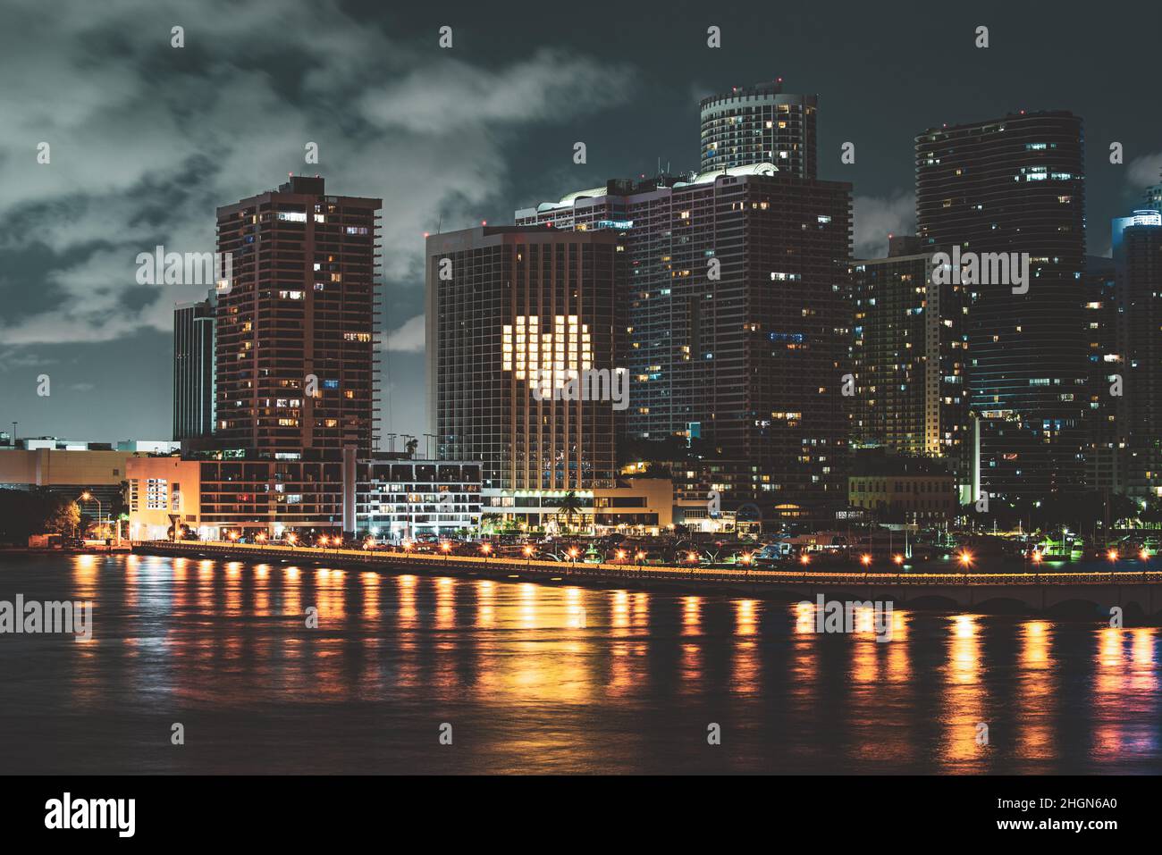 Miami night downtown, city Florida. Miami Florida at sunset, skyline of ...