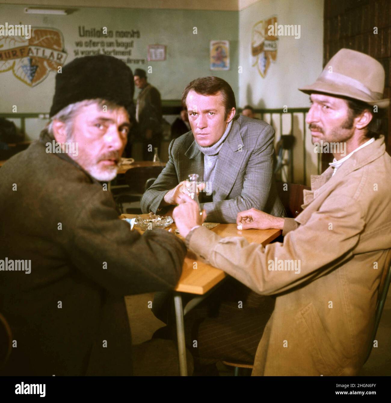 Romanian actors Vladimir Gaitan (center) & Iulian Voicu (right) during ...