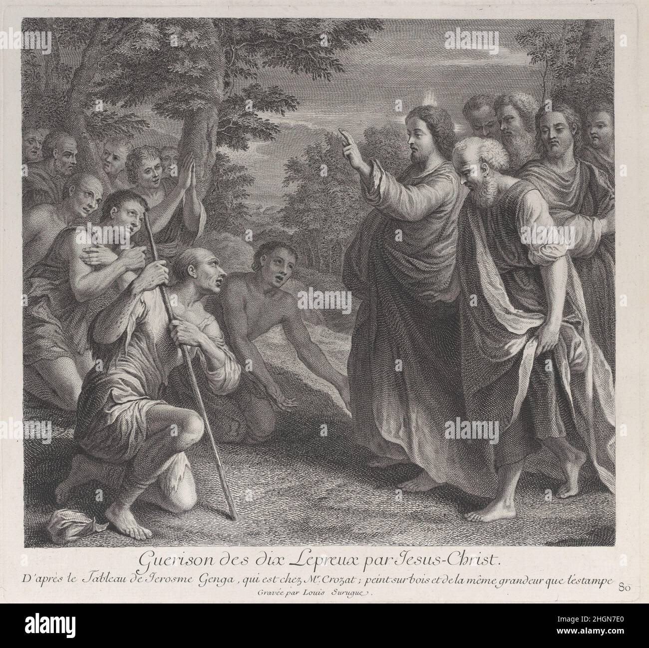 Healing of the ten lepers by Christ, who stands at right ca. 1729 Louis ...