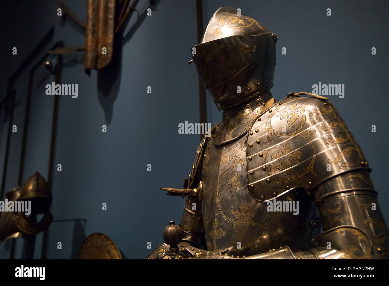 Amsterdam, The Netherlands - August 14, 2021: Closeup of knight armour ...