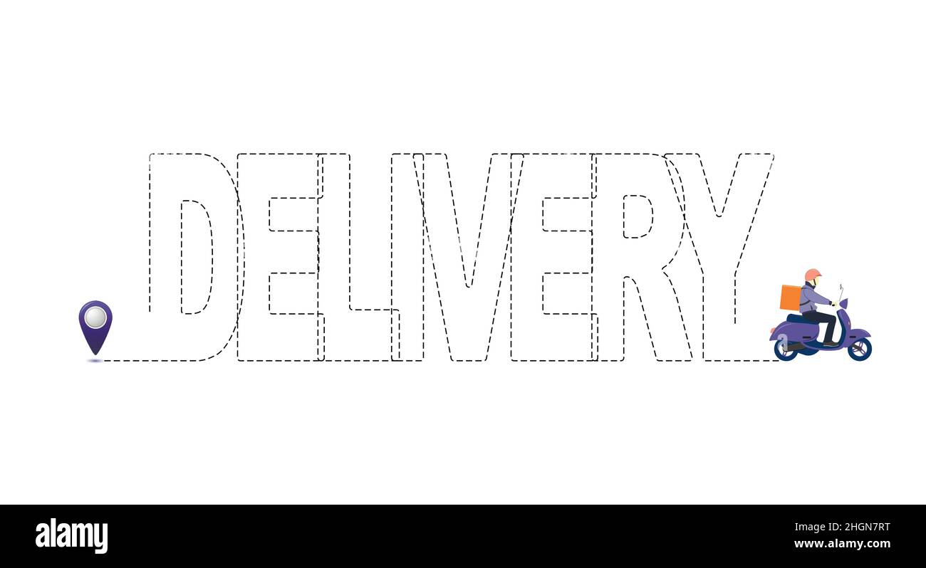 inscription delivery by a dotted line in the form of a route with a ...