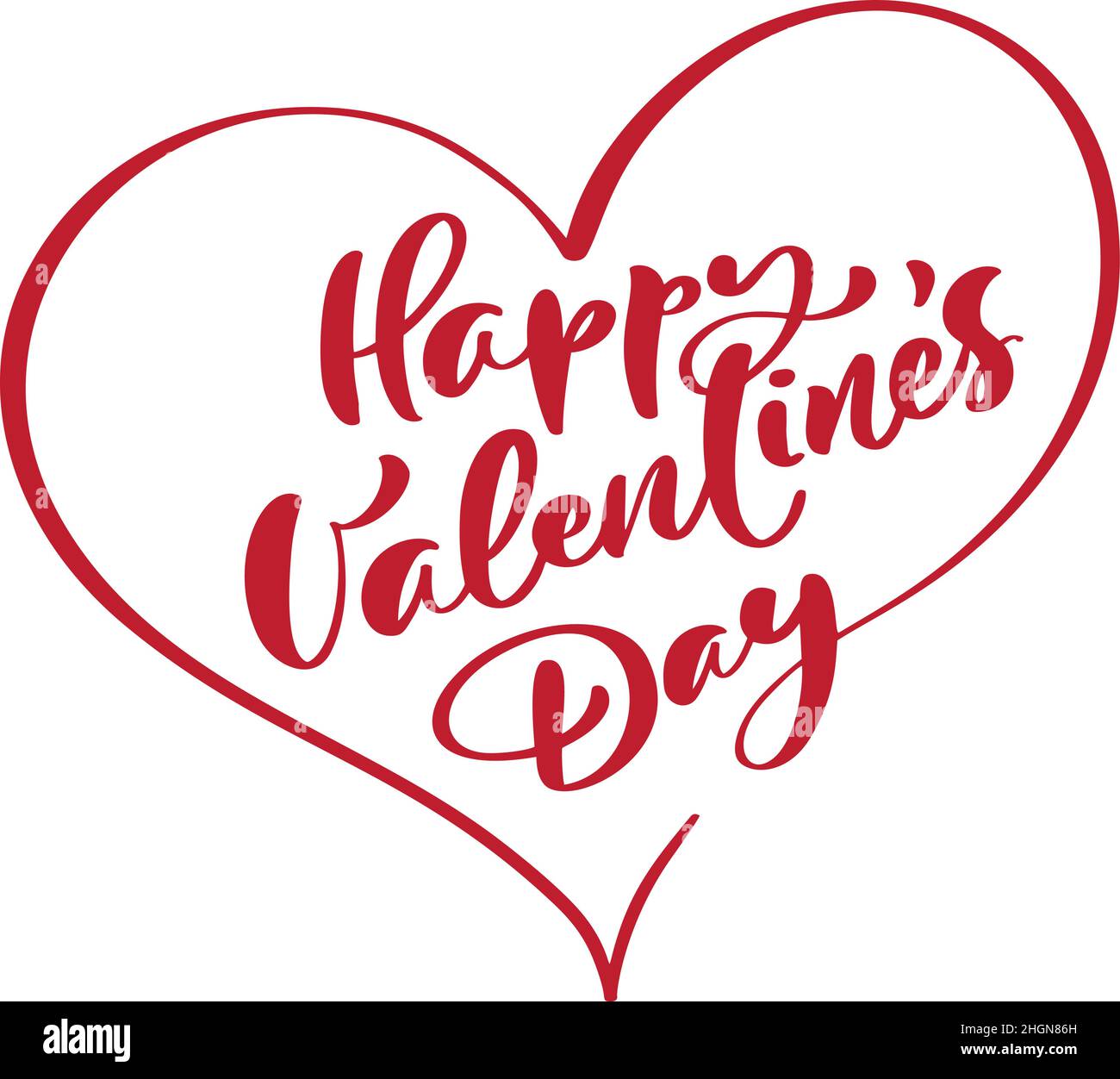 Happy Valentines Day calligraphy vector lettering text in heart. Hand ...