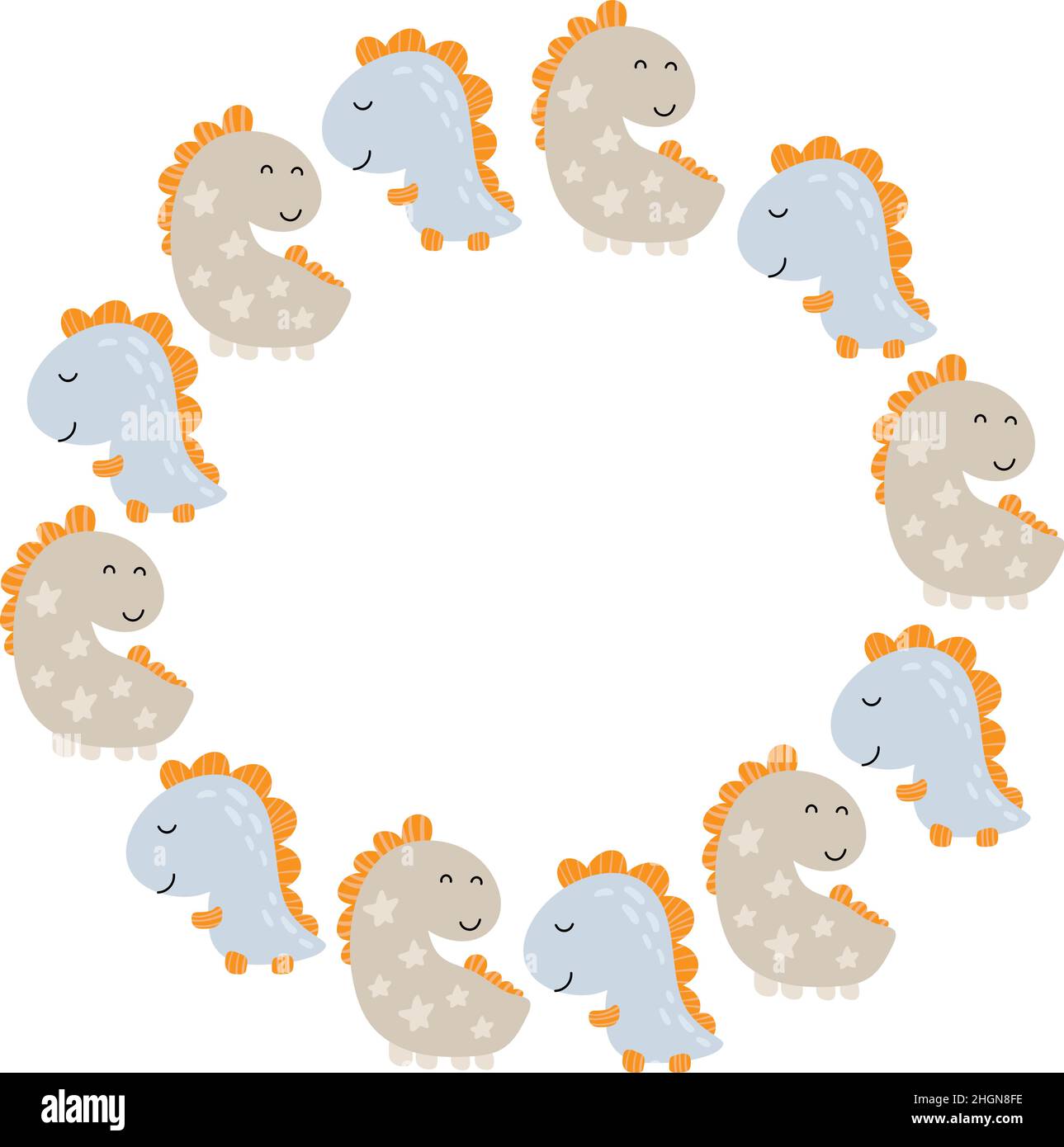 Circle Vector frame wreath with dinosaurs and hand lettering dino with ...