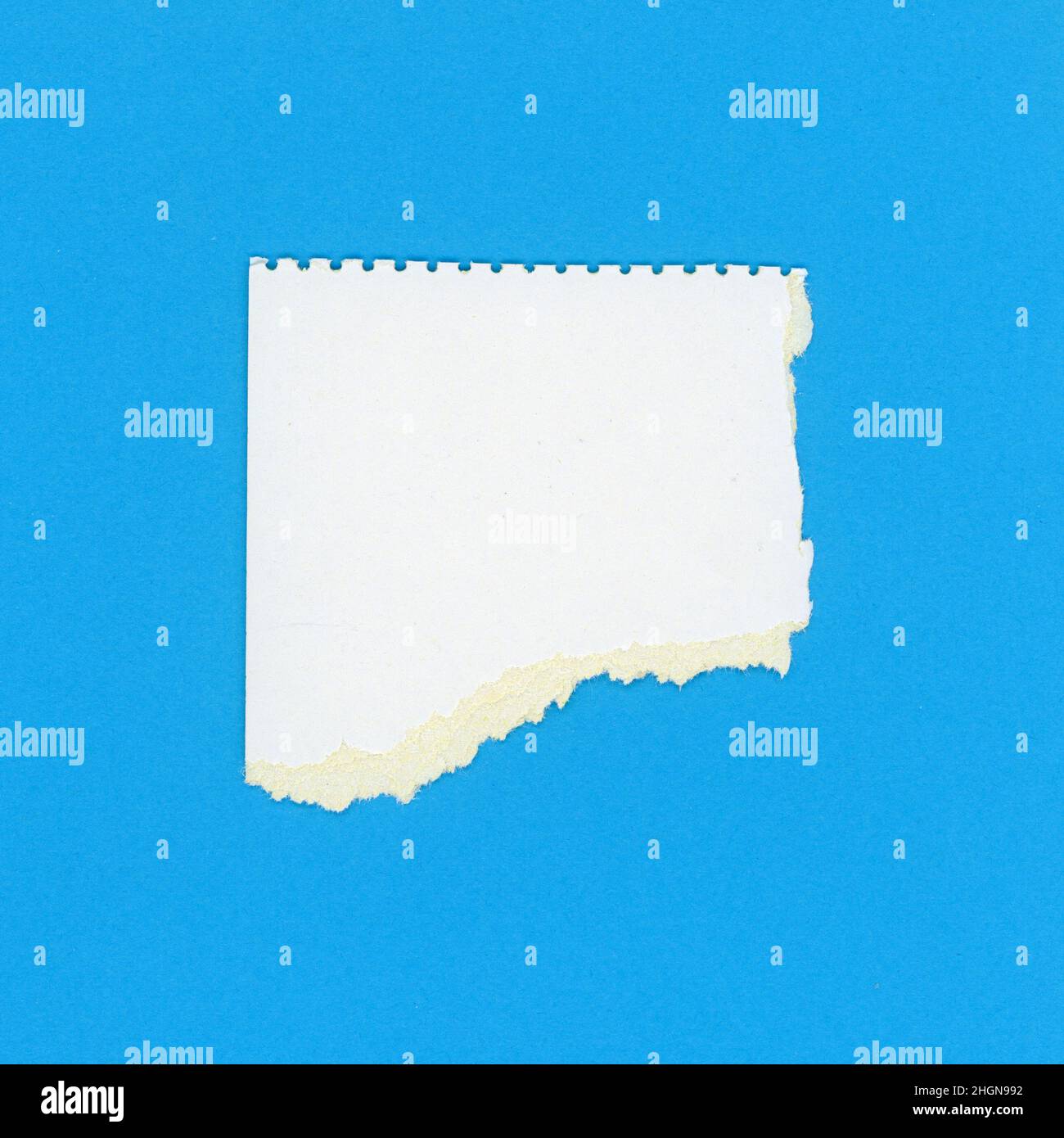 torn paper tag label over blue background Stock Photo - Alamy