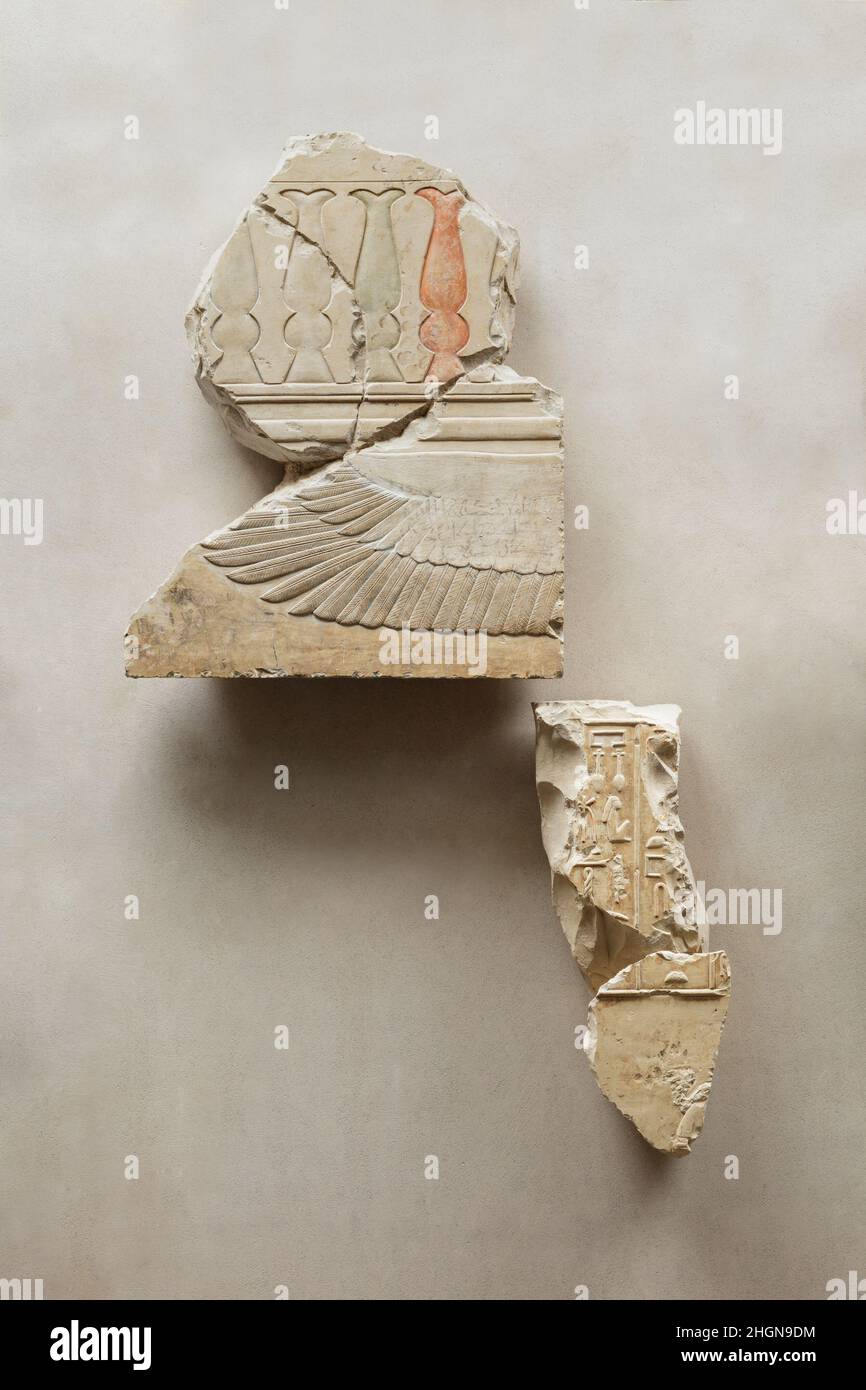 Relief preserving part of a scene with King Mentuhotep and Queen Neferu ...