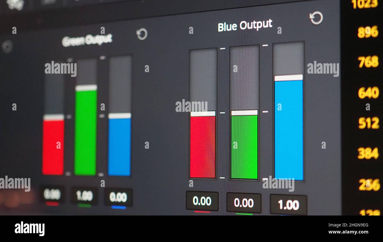 Color grading graph or RGB colour correction indicator on monitor in ...