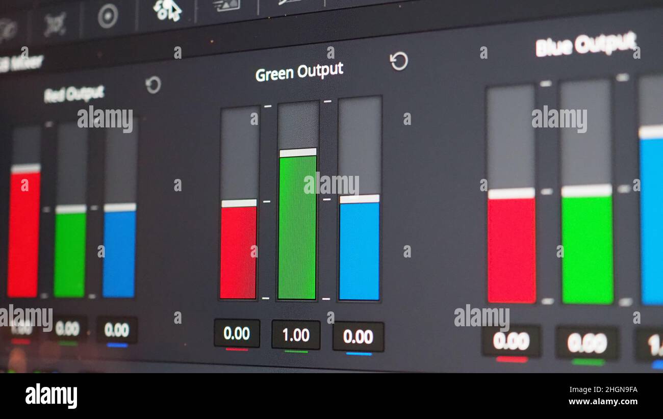 Color grading graph or RGB colour correction indicator on monitor in ...
