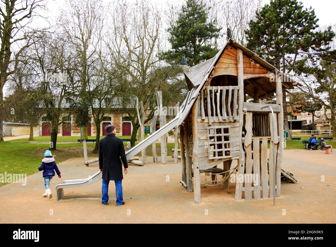 PARIS, FRANCE - JANUARY 29, 2017: Natural design playground at Jardin d ...