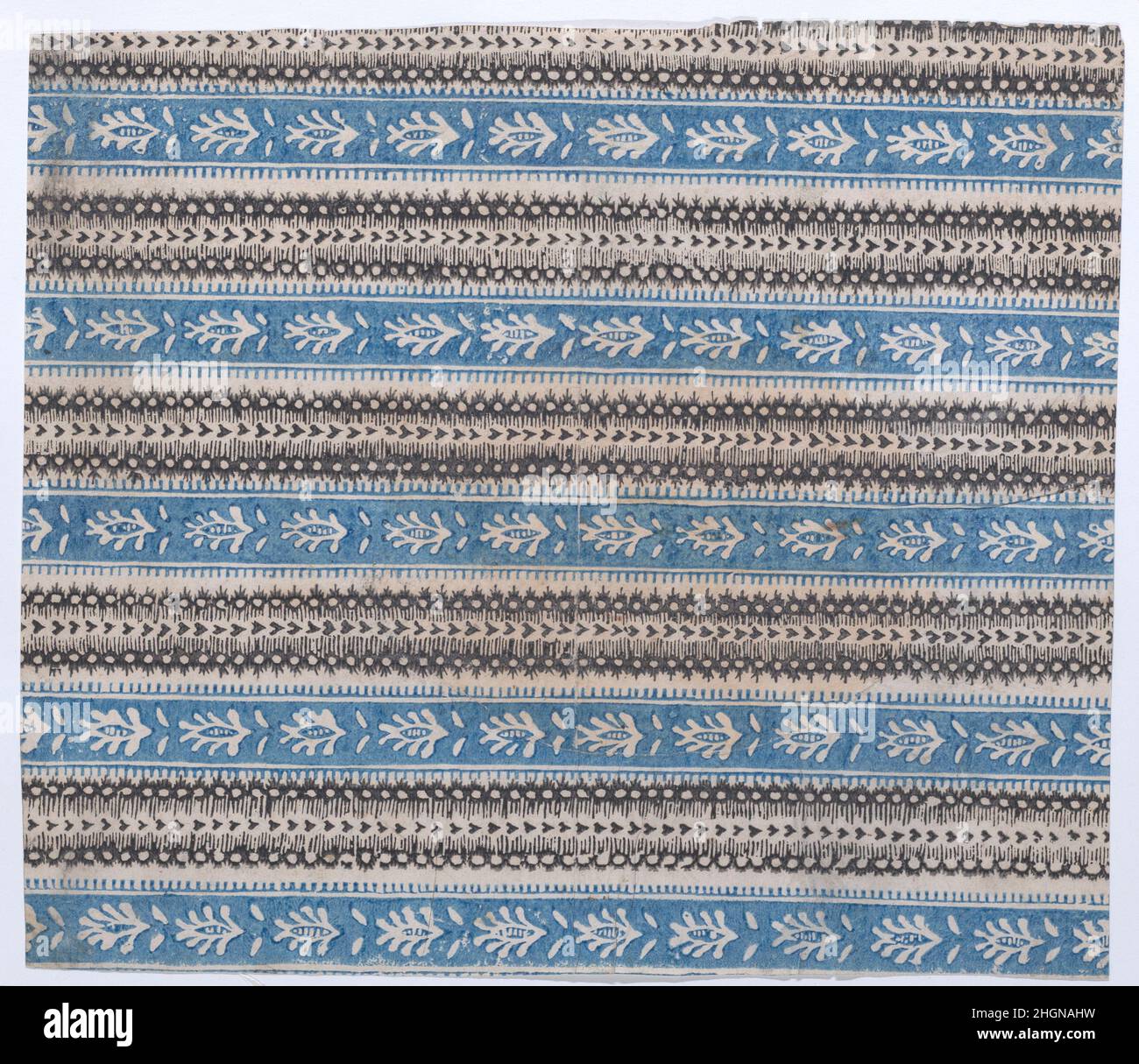 Sheet with five borders with blue and black abstract patterns 19th ...