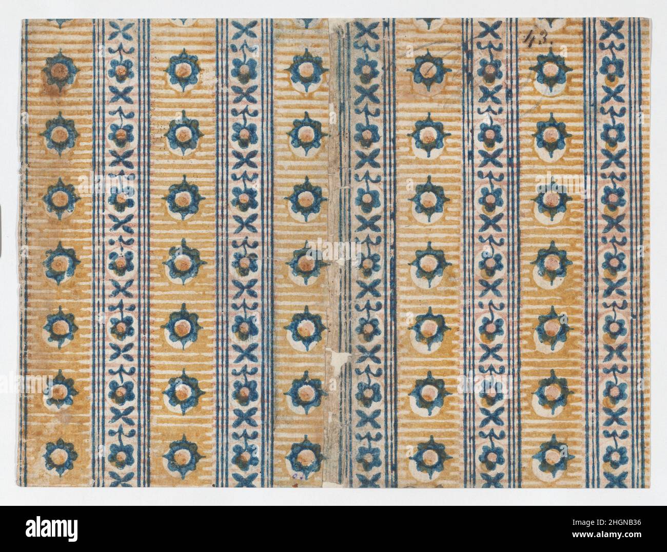 Sheet with five borders with floral and striped patterns 19th century ...