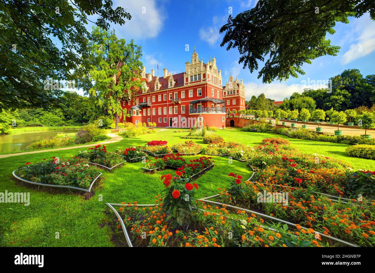 Bad Muskau - Muskau castle spring, flowers, beautiful park Stock Photo ...