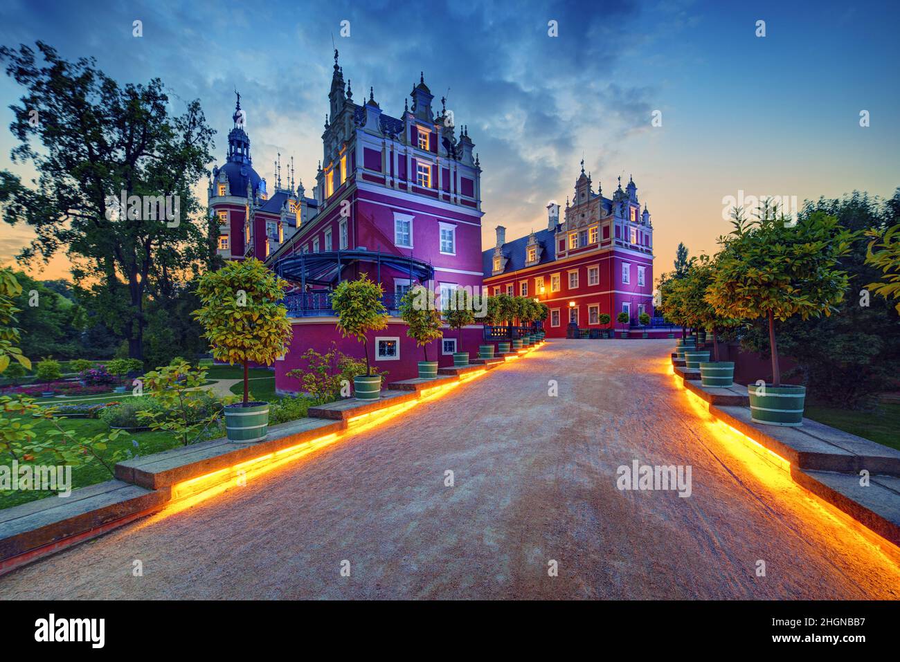 Beautiful sunset over Bad Muskau - Muskau castle and Muskau Park Stock ...