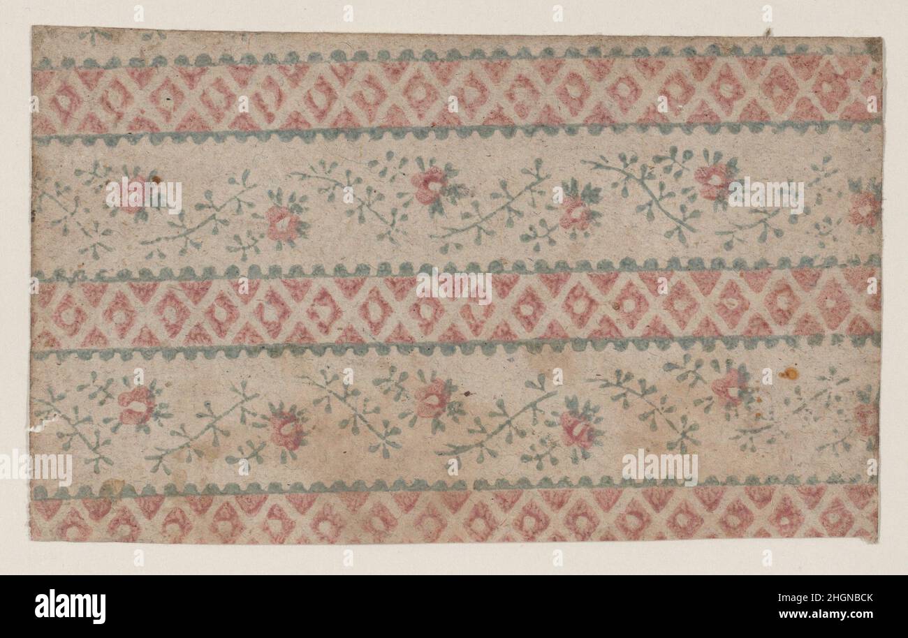 Sheet with two borders with floral and stripe designs 19th century ...