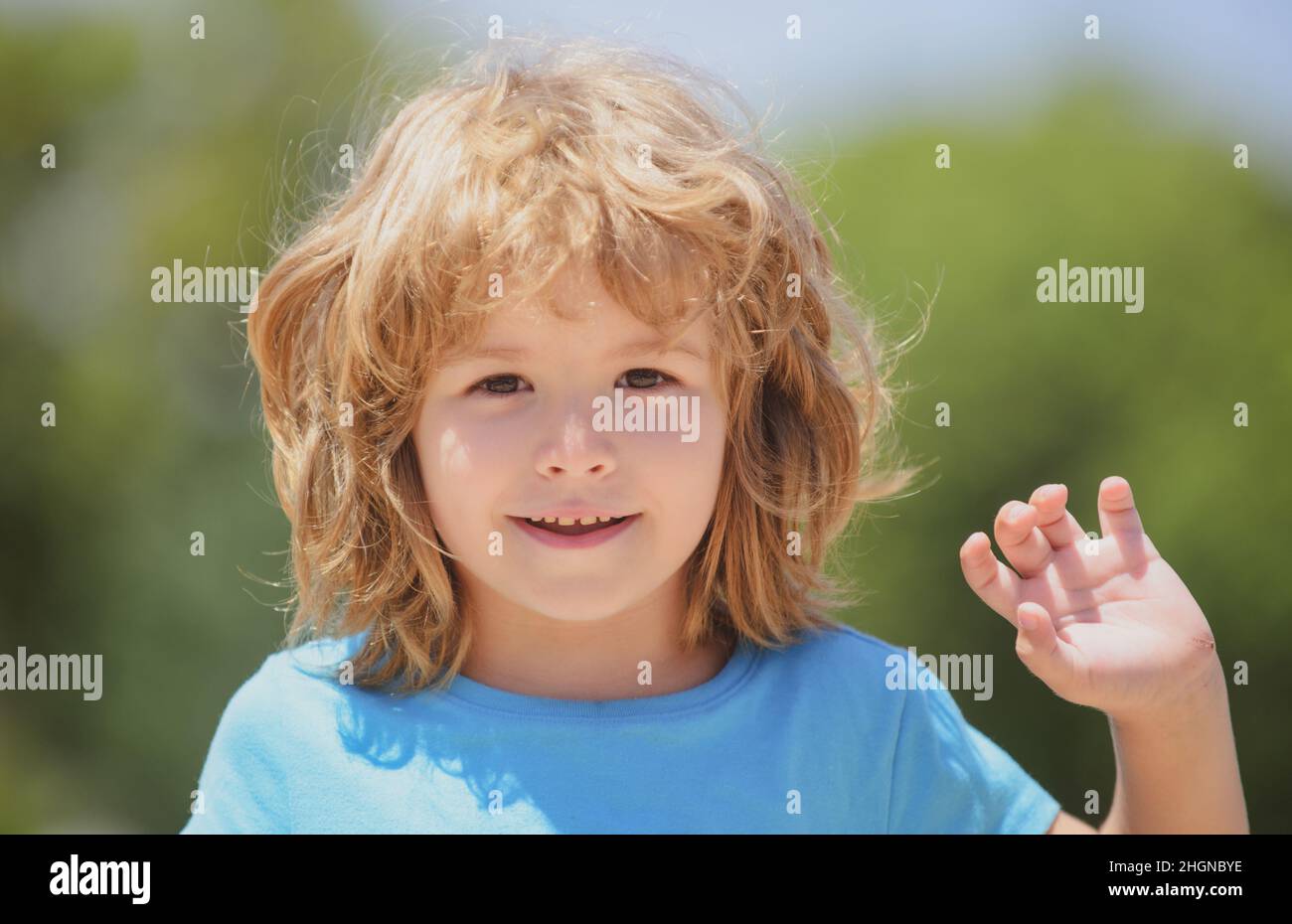 Happy child boy portrait. Kids emotions. Kid outdoor Stock Photo - Alamy