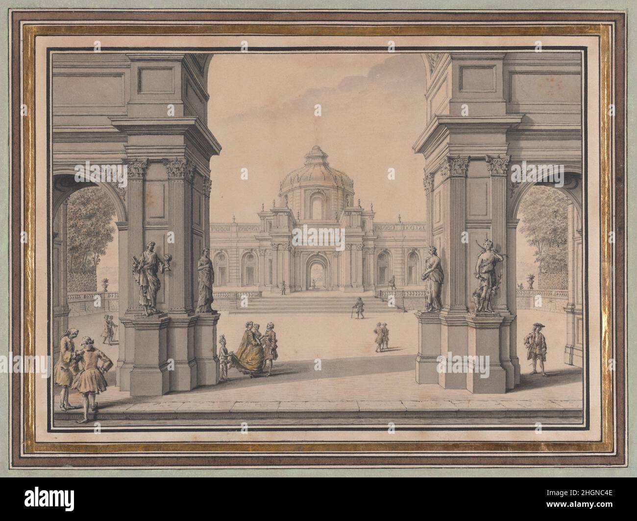 Architectural Capriccio with a Palace seen through a Triumphal Arch ca ...