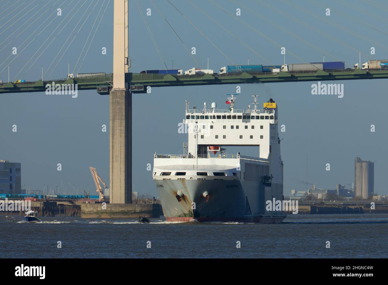 The Wilhelmine Ro-Ro cargo ship on the river Thames at the Dartford ...