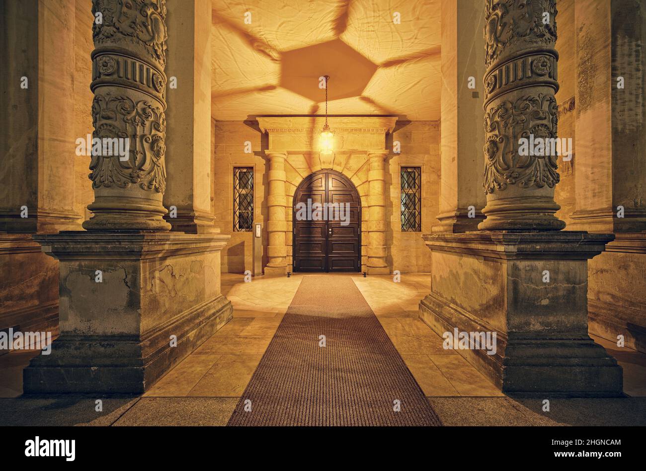 Bad Muskau - Muskau castle - the door, portal, columns Stock Photo - Alamy